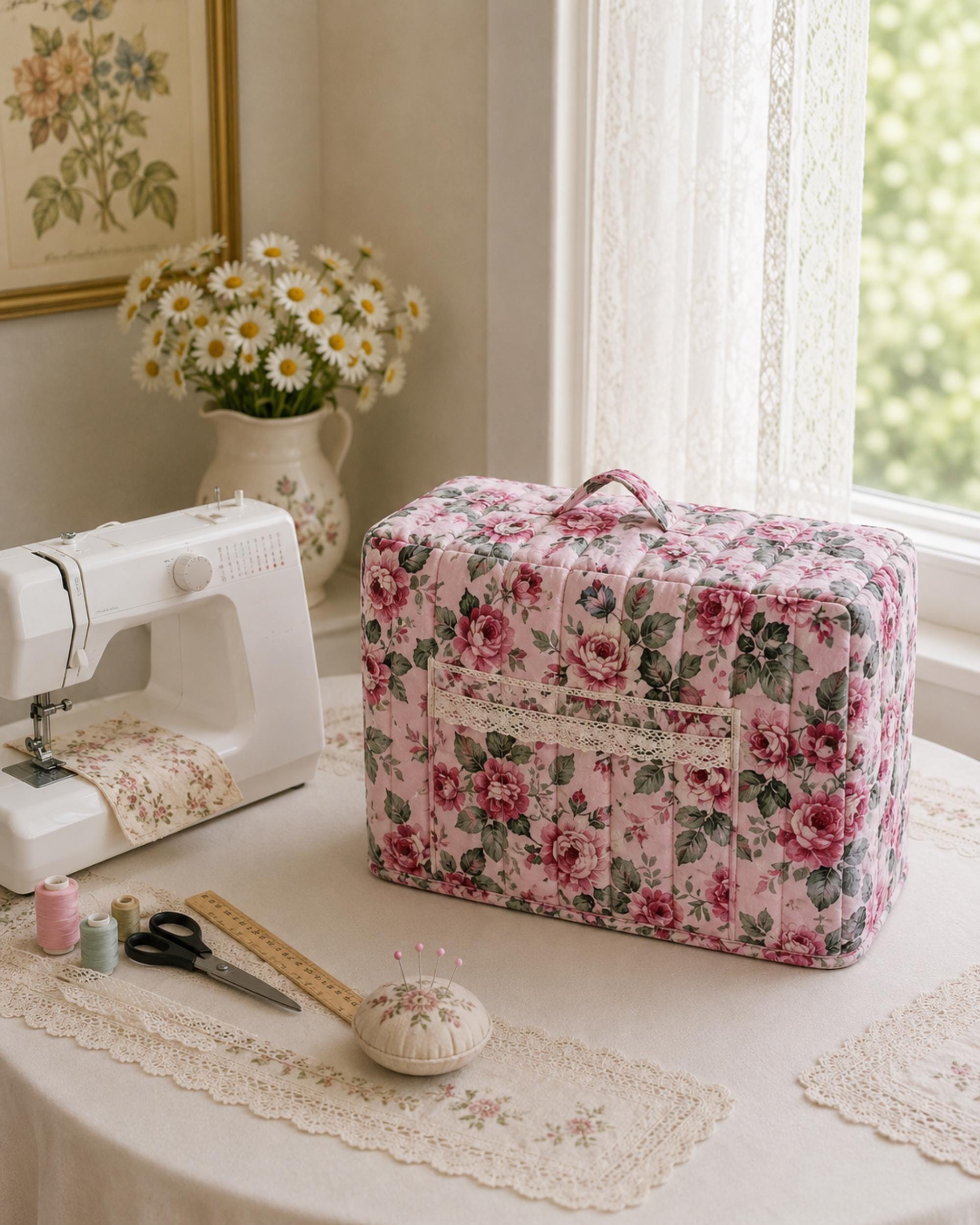 Floral Sewing Machine Cover, Quilted Dust Cover for Sewing Machine ...