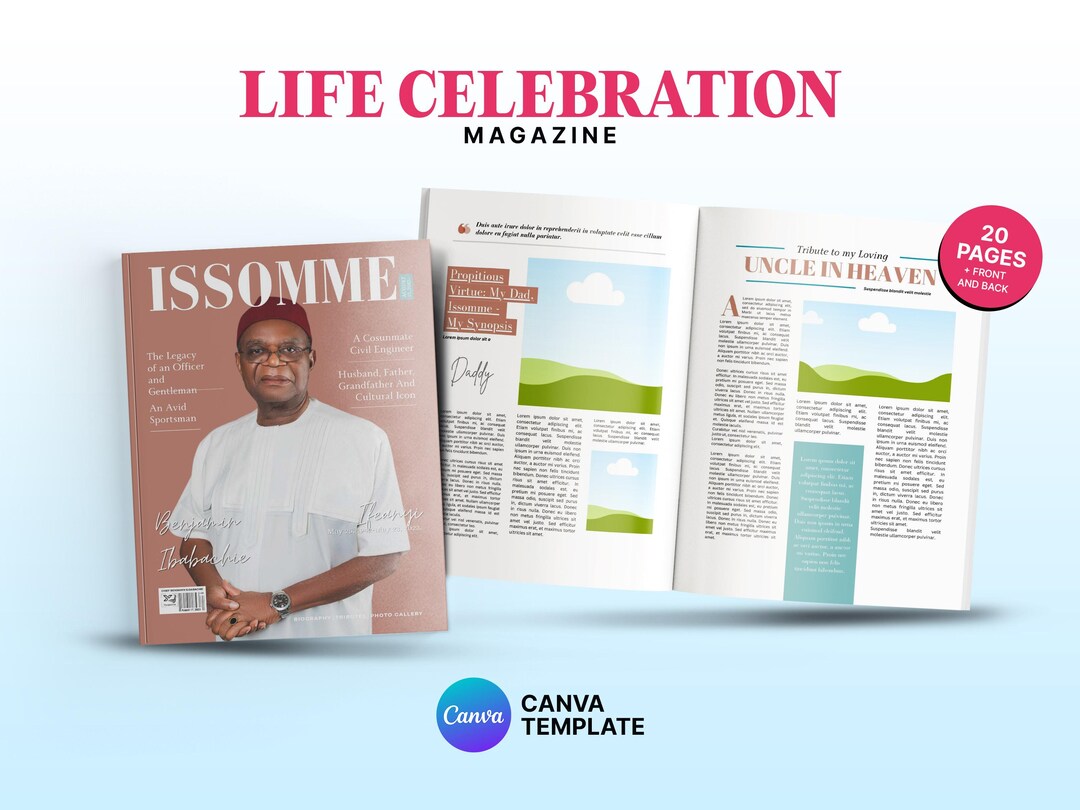 Personalized Funeral Magazine, Funeral Program Template, Canva, Printed ...