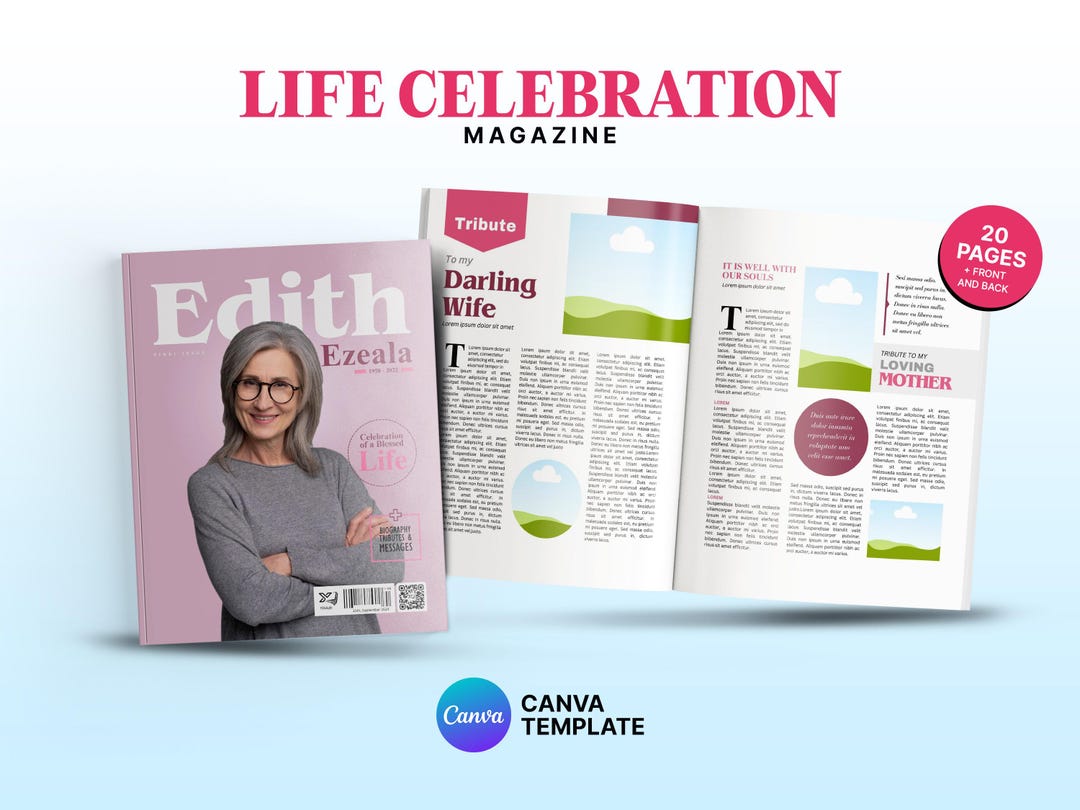 Personalized Funeral Magazine, Funeral Program Template, Canva, Printed ...
