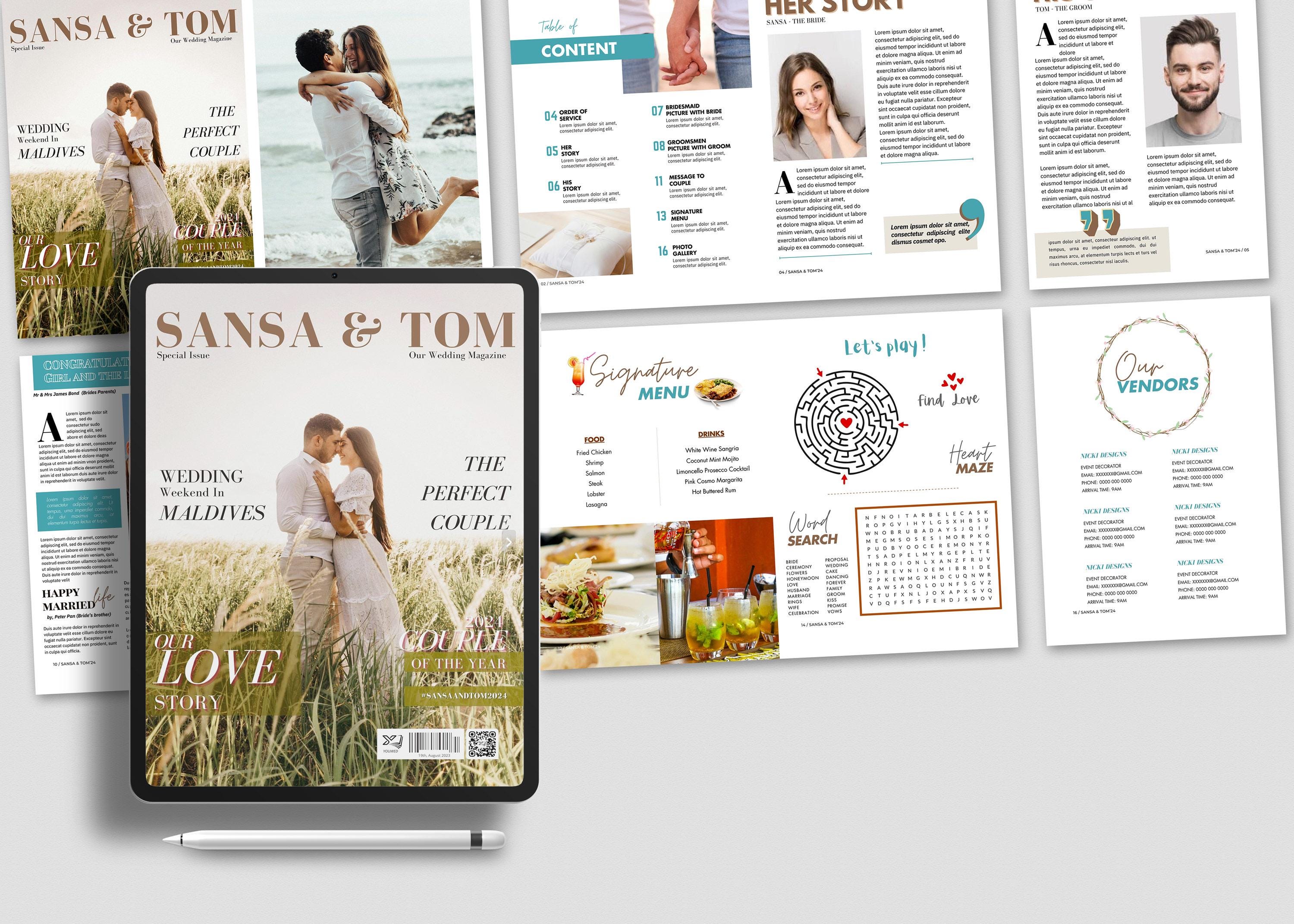 Personalized Wedding Magazine, Wedding Program Template, Canva, Printed ...