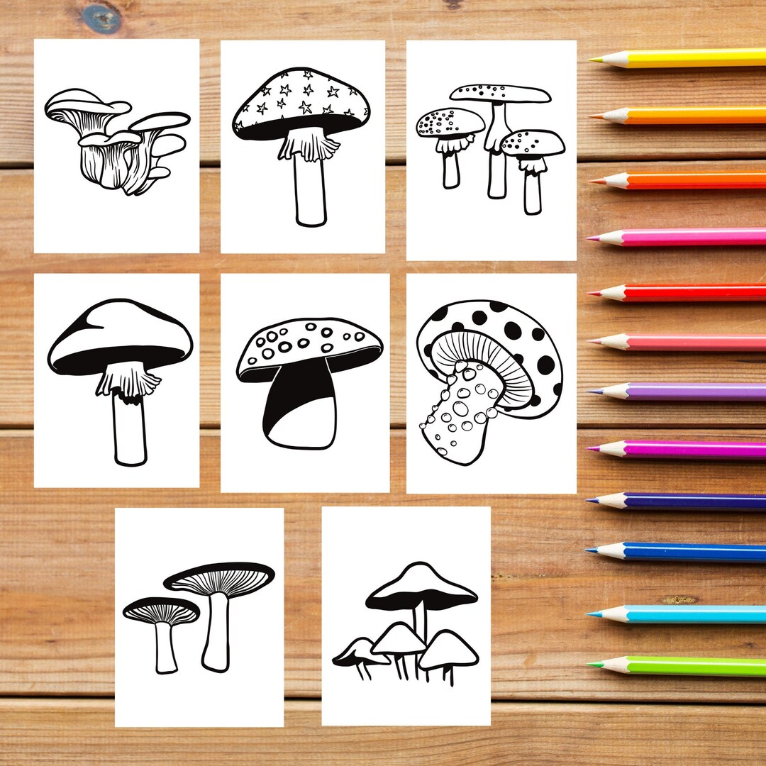 Mushroom Printable Coloring Pages - 8 Digital Download Pages - Eight ...