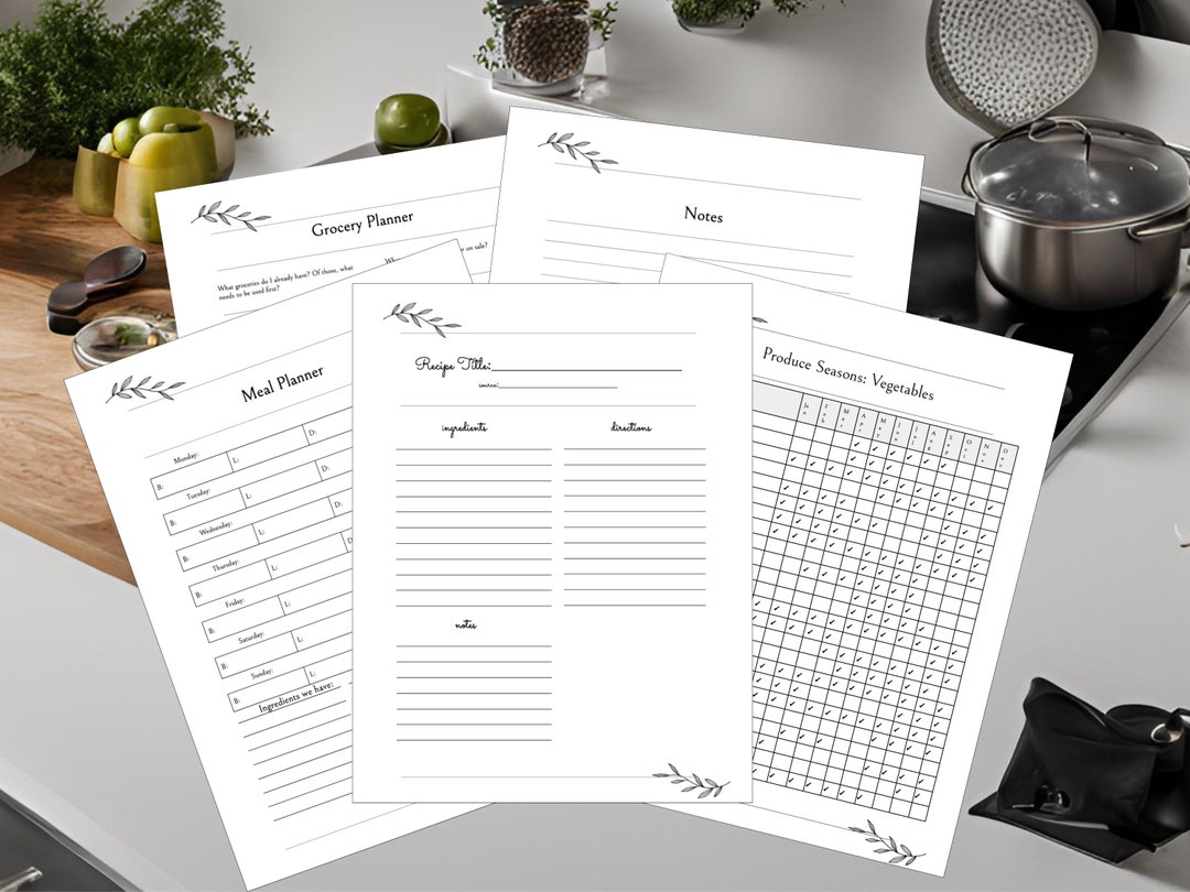 Recipe Book Meal Plan Printable Kitchen Conversion Reference - Etsy