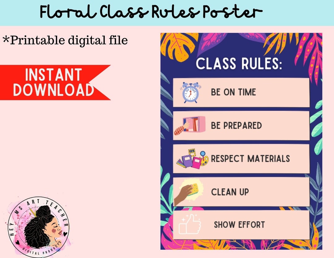 Floral Printable Classroom Rules Poster | Digital Download | Instant ...