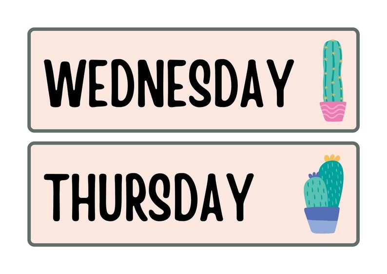 Cute Cactus Days of the Week | Classroom Management | Digital Download ...