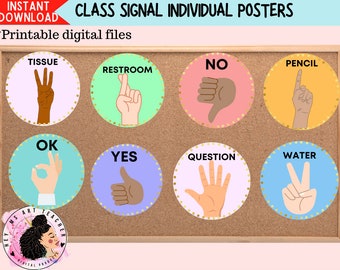Watercolor Rainbow Printable Multicultural Hand Signal Posters ...