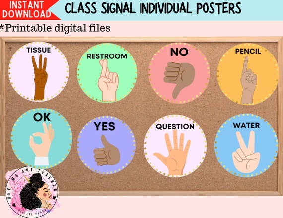 Printable Multicultural Hand Signal Posters Colorful Pastels | Etsy