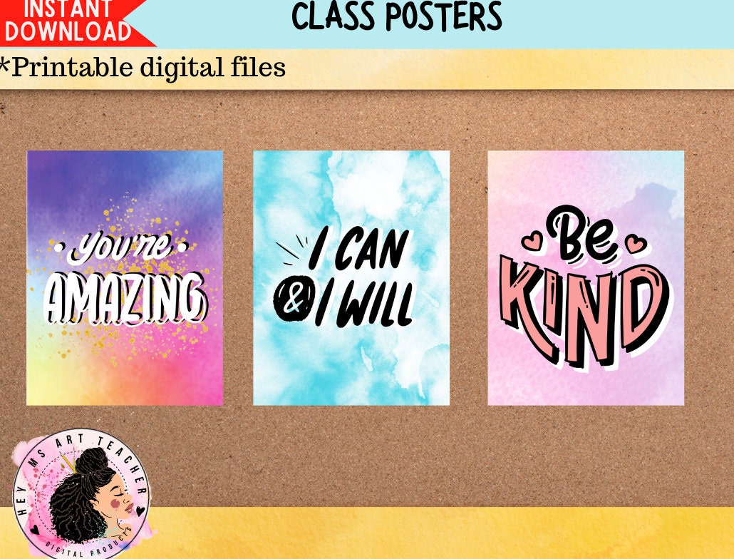 Watercolor Rainbow Printable Classroom Poster | Digital Download ...