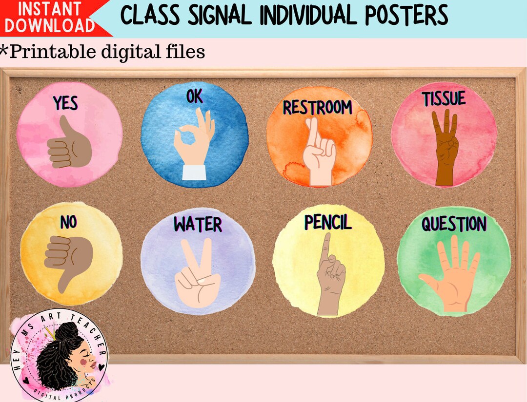 Watercolor Rainbow Printable Multicultural Hand Signal Posters ...
