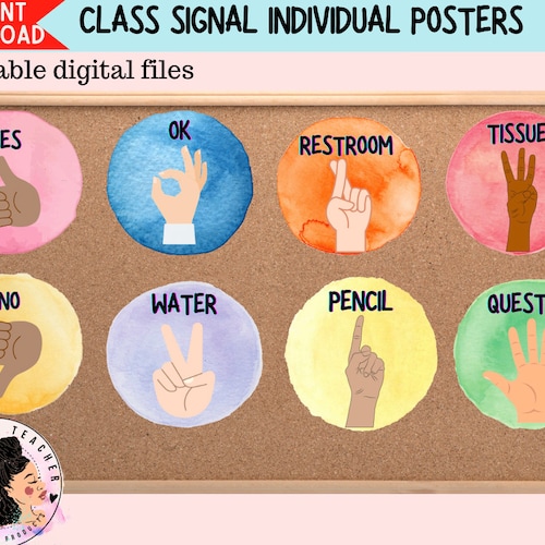 Watercolor Rainbow Printable Multicultural Hand Signal Posters - Etsy