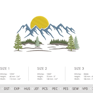 Mountains in Forest on Sunset Landscape Embroidery Design Thorti ...