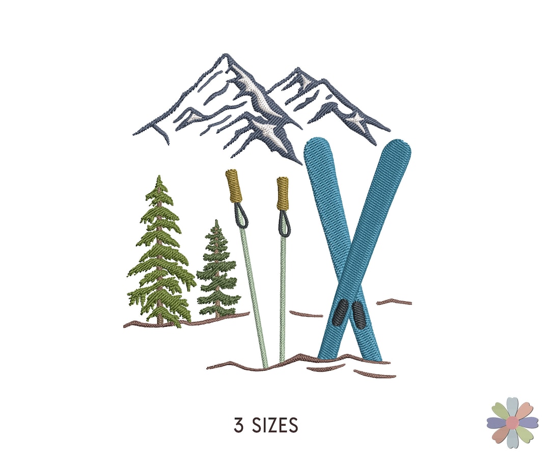 Skiing in Mountains on Holidays Embroidery Design Onni. Machine ...
