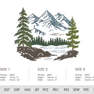 Forest Pine Trees and Mountains Lake Embroidery Design. Machine ...