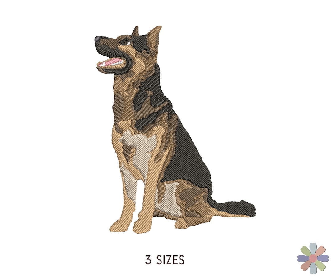 German Shepherd Dog Sitting Embroidery Design: Pet Scene (multi Format ...