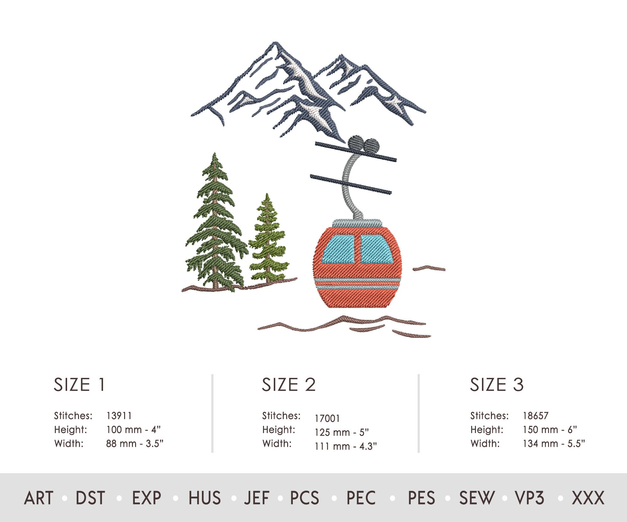 Ski Lift Elevator and Skiing in Mountains on Holidays Embroidery Design ...