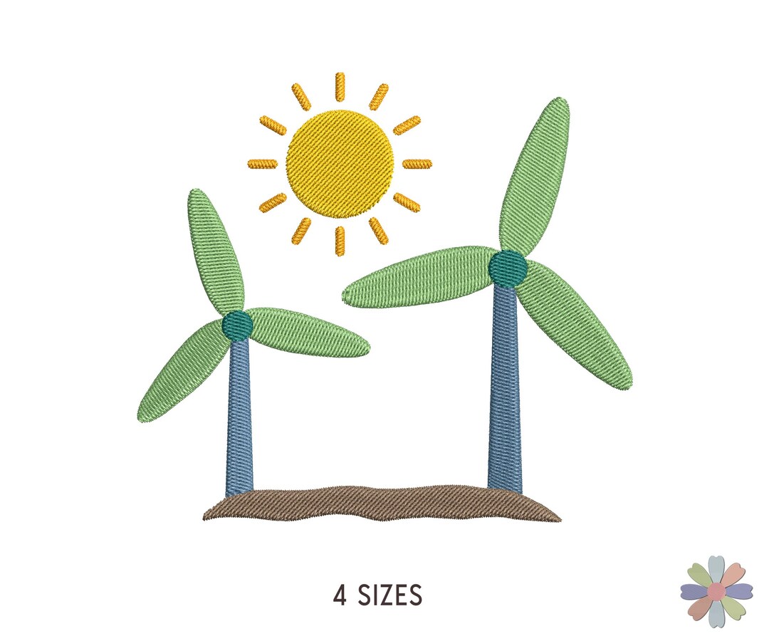 Wind Power Station Embroidery Design: Green Energy Scene (multi Format ...