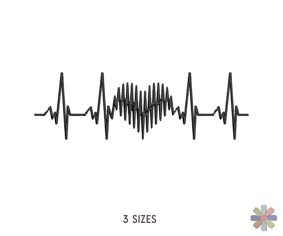 Heart Cardiogram With Centered Black Heart Record Beat Embroidery ...