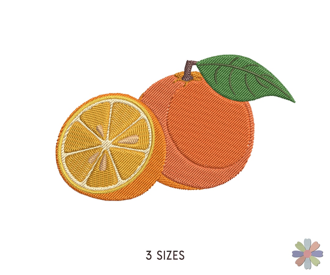 Orange With Slice and Leaves Fresh Embroidery Design: Fruits Scene ...