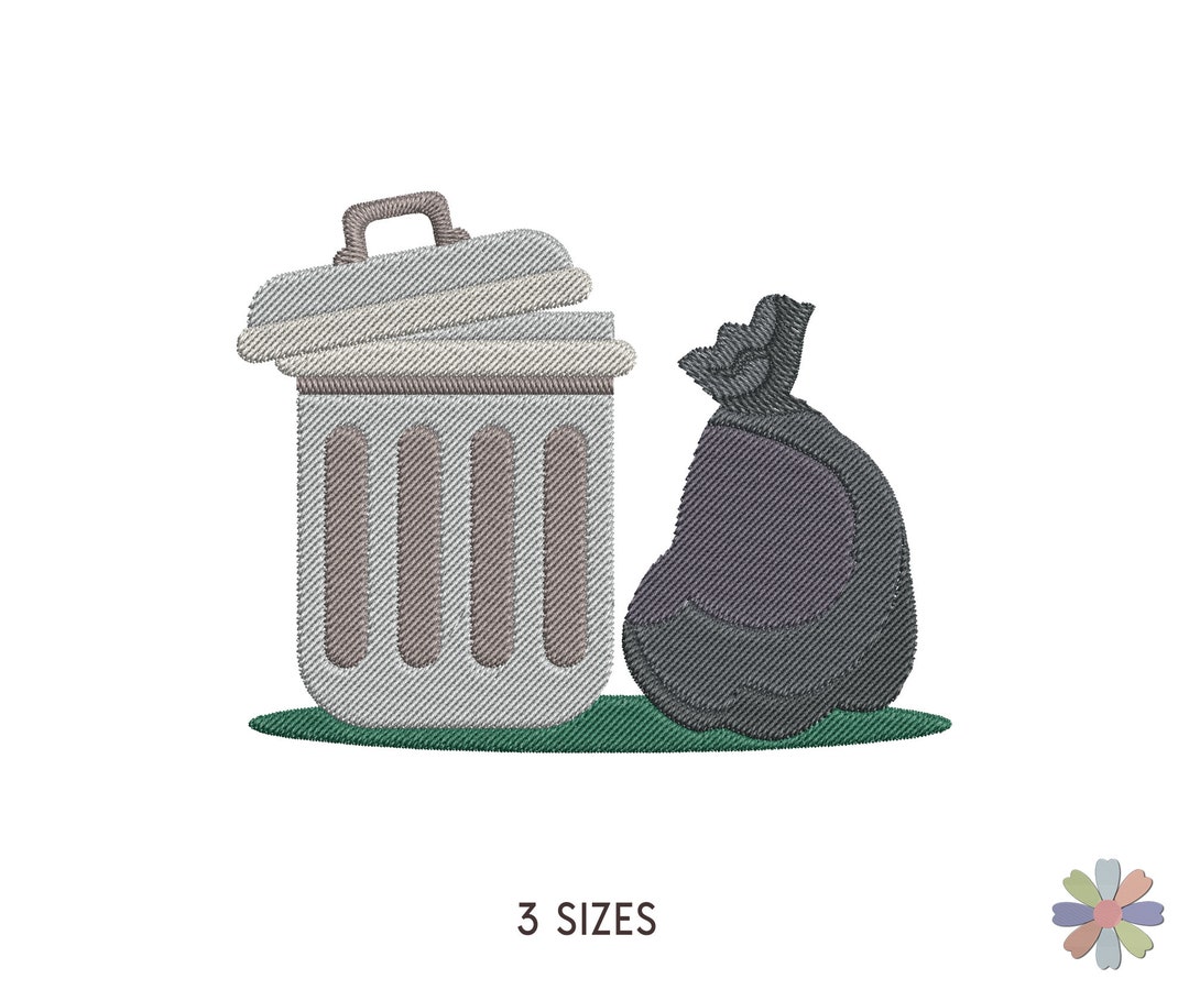 Trash Open Can and Garbage Package Embroidery Design. Machine ...