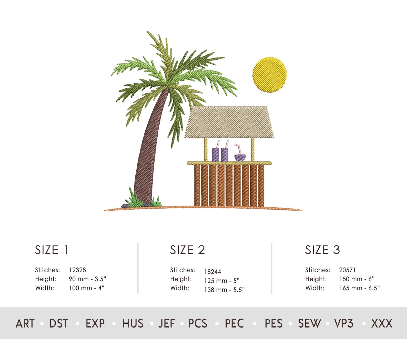 Palm Tree and Beach Coctail Bar Embroidery Design. Machine Embroidery ...