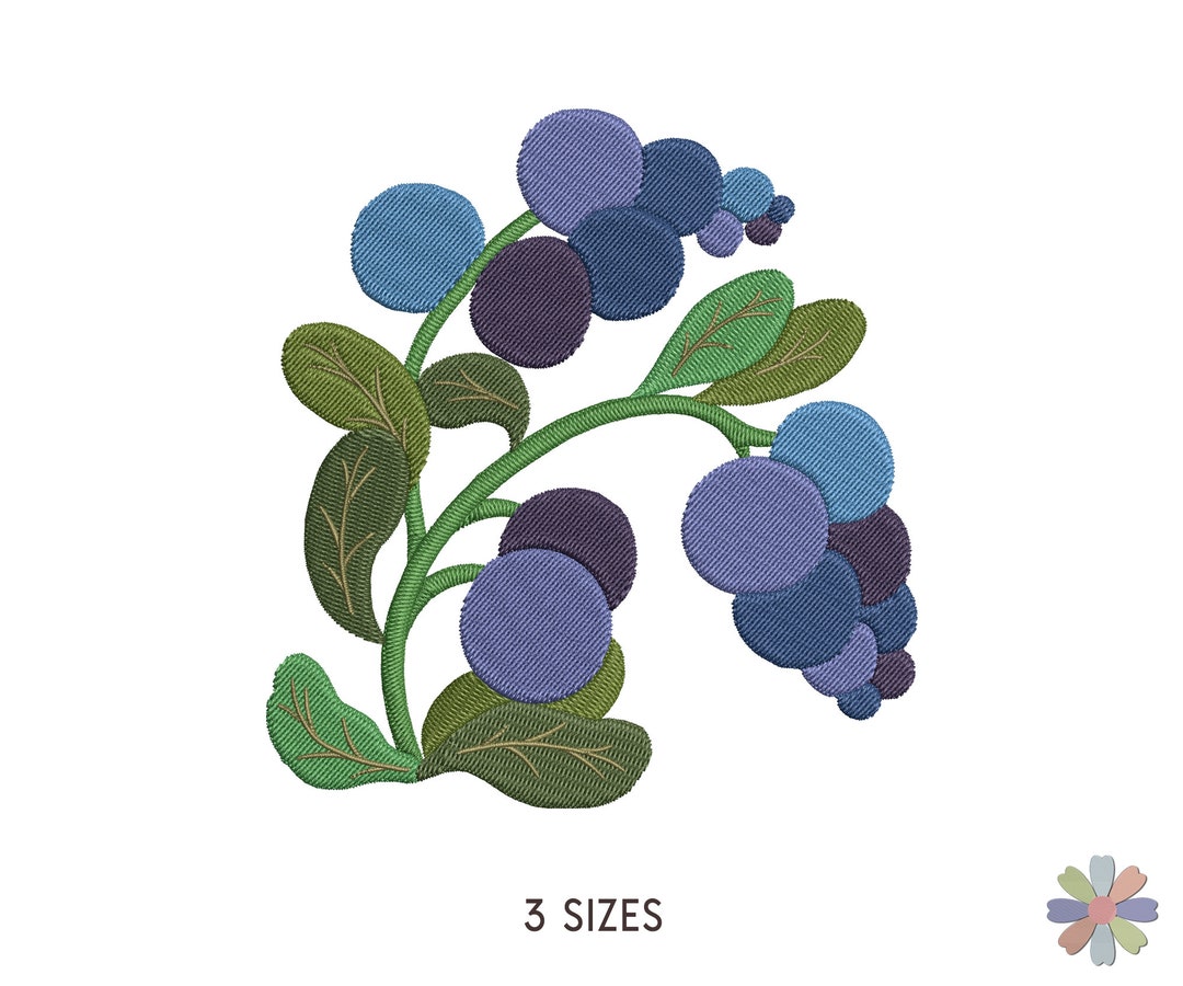 Blueberry With Leaves Embroidery Design: Berry Fruits Scene (multi ...