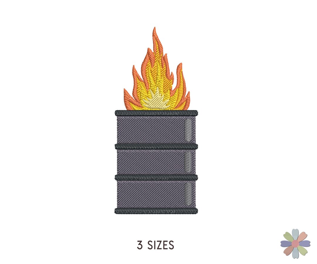 Burning Barrel Trash Can With Fire Urban Embroidery Design. Machine ...