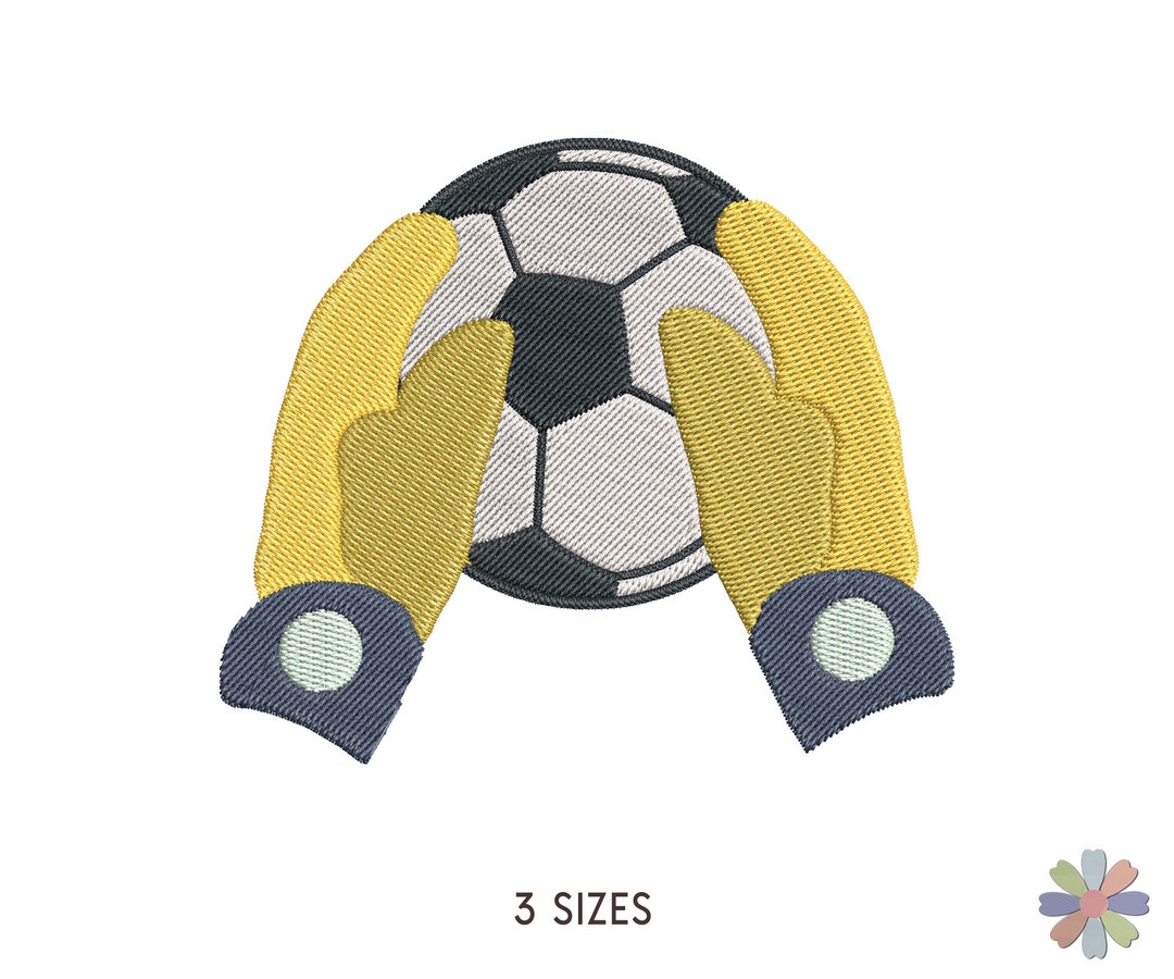 Football Ball and Goalkeeper Yellow Gloves Embroidery Design Thirti ...