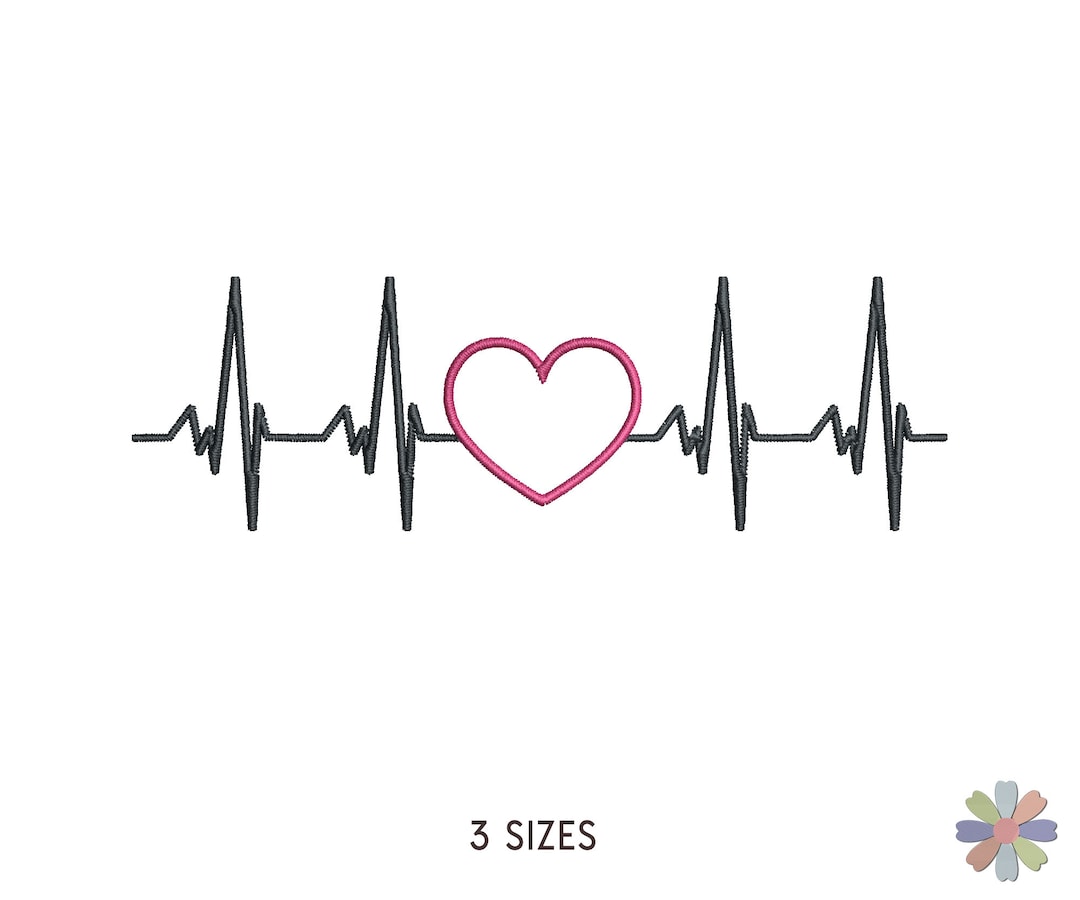 Heart Cardiogram With Centered Red Heart Record Beat Embroidery Design ...