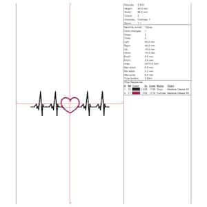 Heart Cardiogram With Centered Red Heart Record Beat Embroidery Design ...