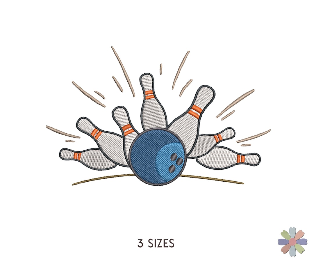 Play Bowling Concept Embroidery Design Thorti. Machine Embroidery Sport ...