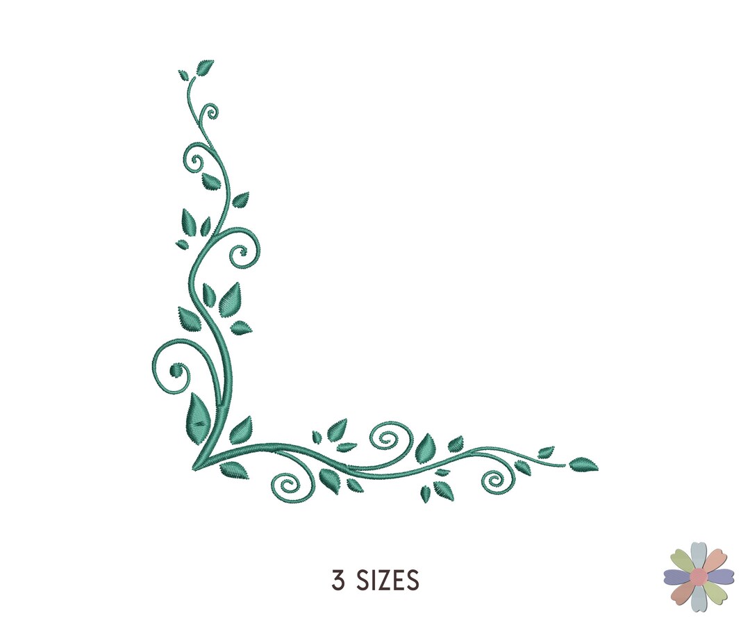 Flower Border Corner Element Frame Embroidery Design Onni Green ...