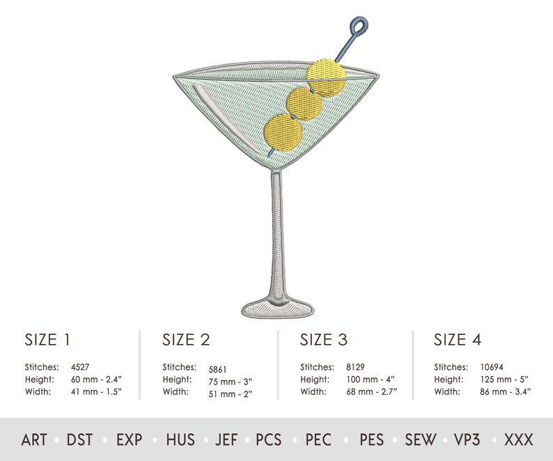 Martini Glass Embroidery Design. Machine Embroidery Cocktail Pattern ...