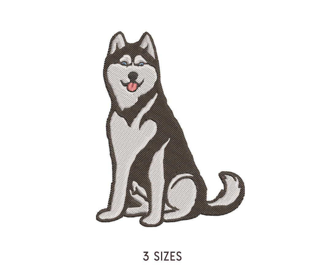 Husky Dog Sitting Embroidery Design Twinni. Dog Machine Embroidery ...