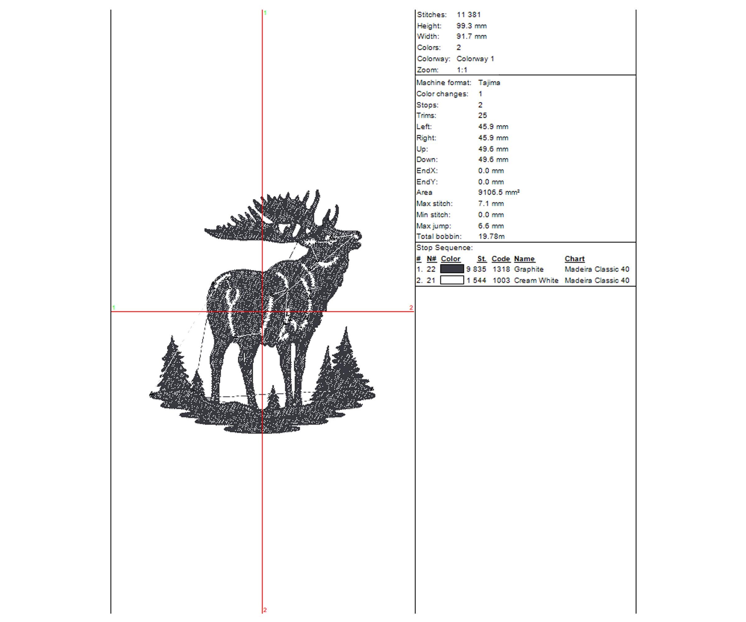 Walking Roaring Moose in Pine Fir Forest Silhouette Embroidery Design ...