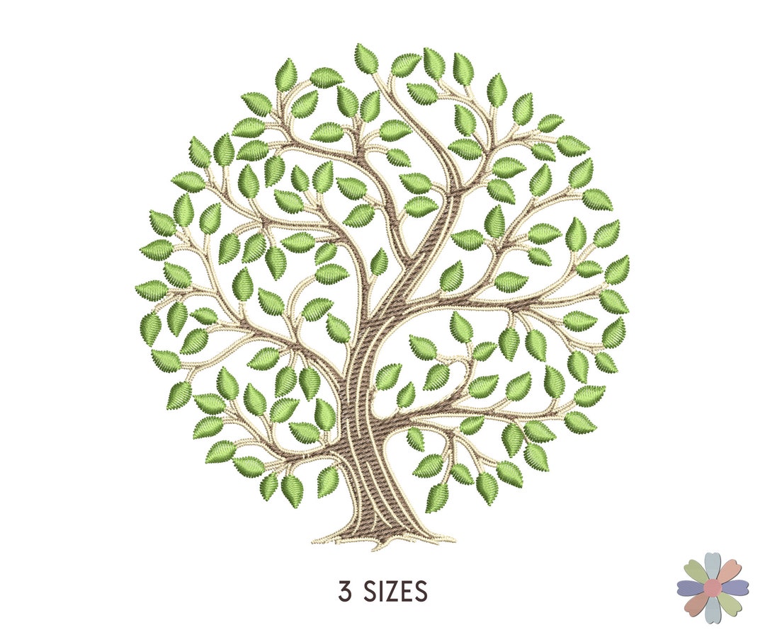 Round Tree of Life With Leaves Topi Embroidery Design. Machine ...