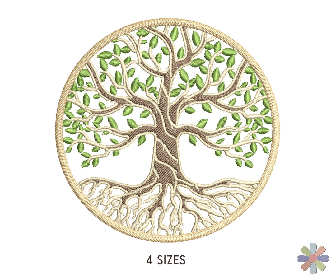 Tree of Life With Roots and Green Leaves Embroidery Design. Machine ...