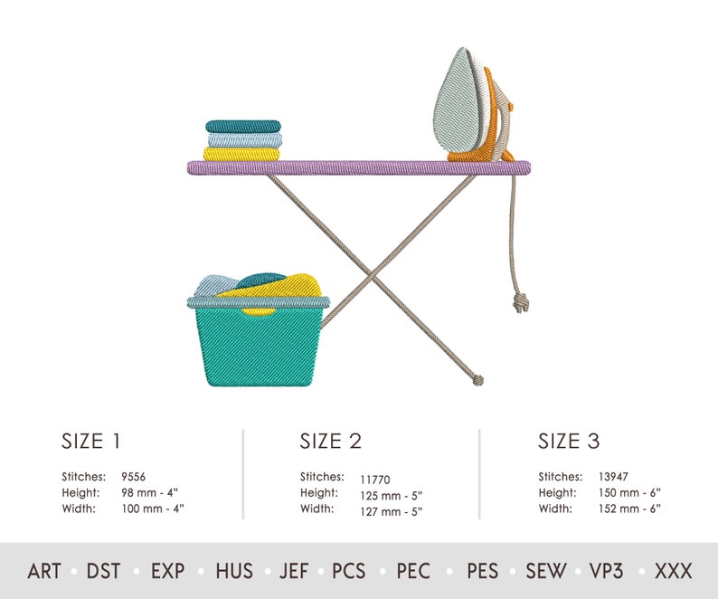 Iron and Clothes on Ironing Board With Basin Embroidery Design. Machine ...