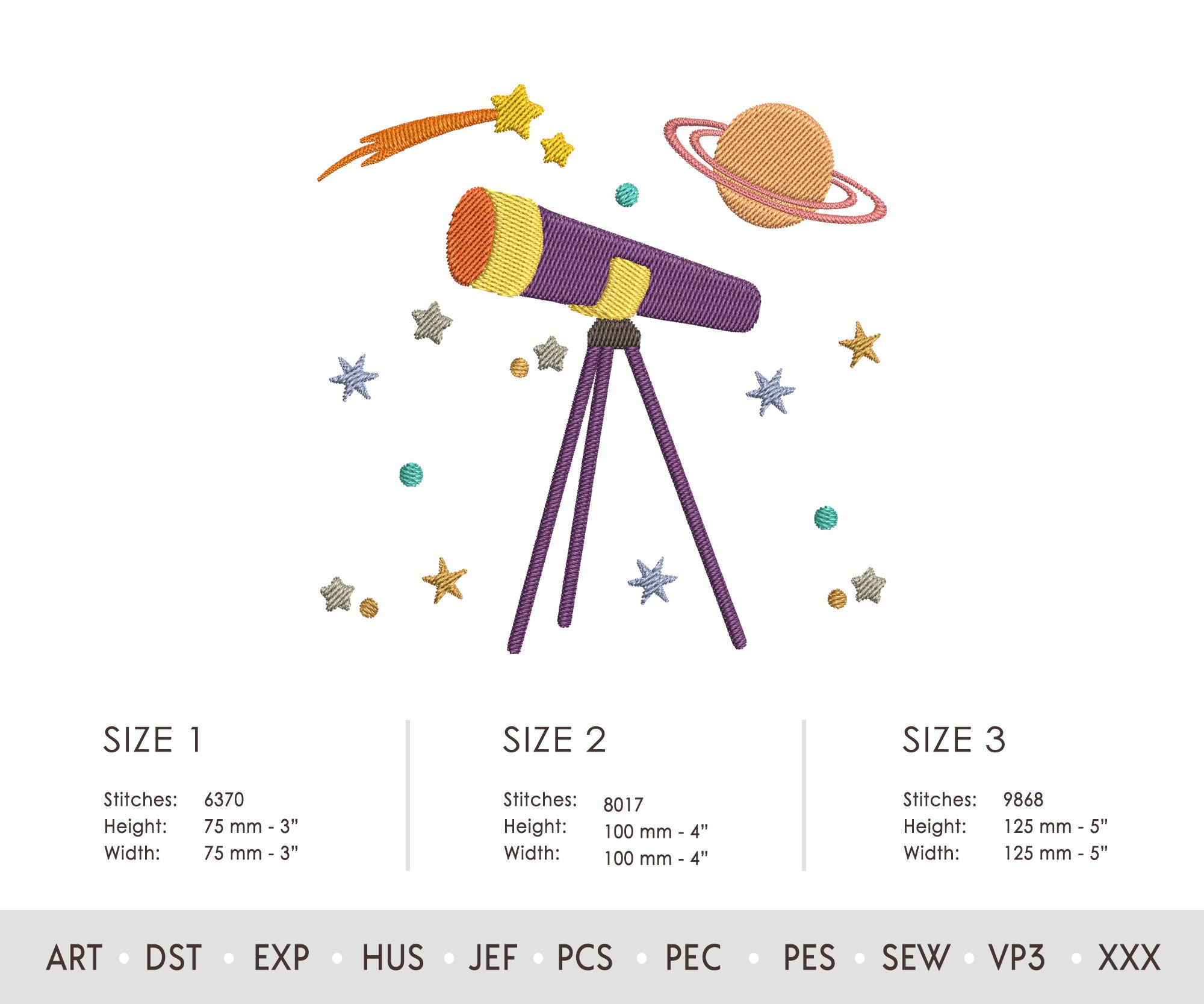 Astronomy Concept Telescope and Stars Embroidery Design. Machine ...