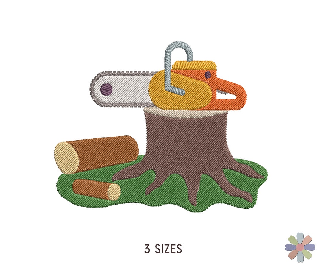 Chain Saw on Tree Wood Log Carpentry Tools Embroidery Design. Machine ...