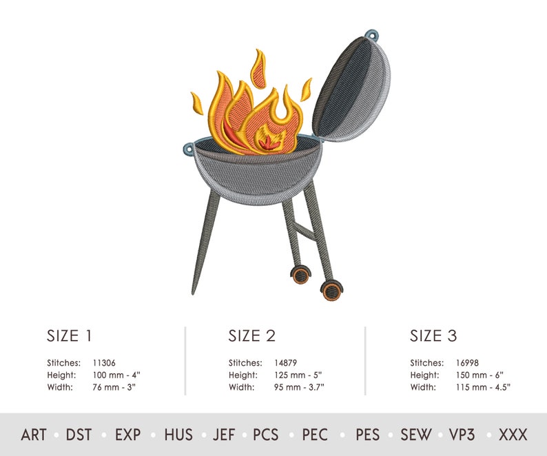 Barbecue Grill With Fire Embroidery Design Onni. Machine Embroidery ...