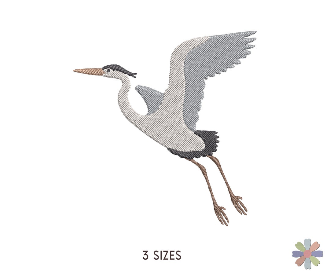 Flying Heron Embroidery Design Onni: Birds Scene (multi Format Pattern ...