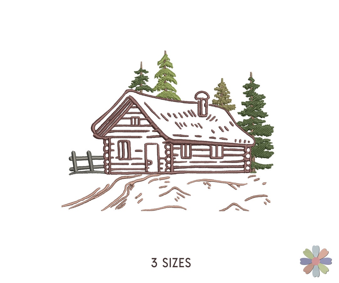 Wood Cabin in Forest With Road Embroidery Design. Machine Embroidery ...