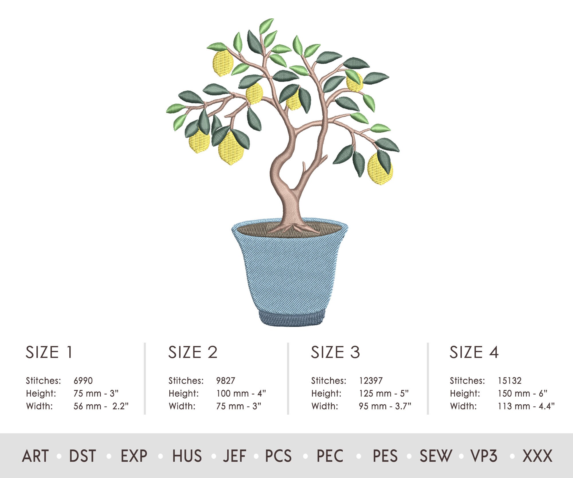 Lemon Tree in Pot Embroidery Design: Nature Trees Scene (multi Format ...