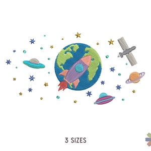 Earth Stars Rocket UFO Solar System Embroidery Design. Machine ...