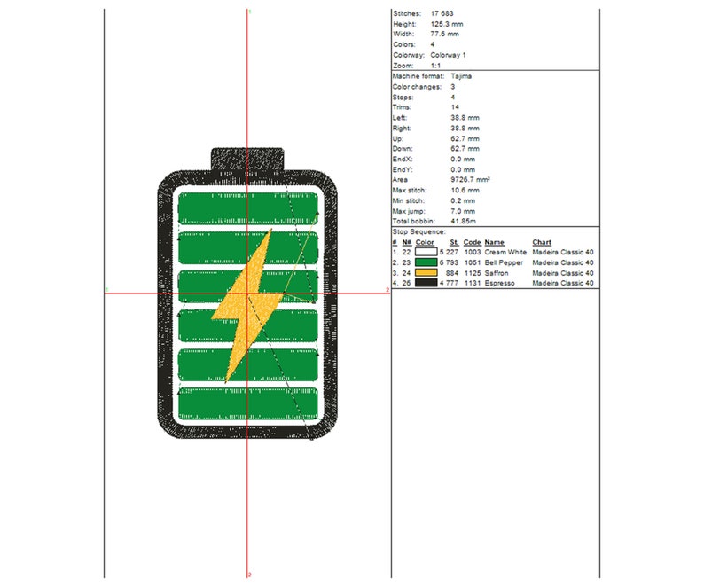Battery Full Power Charge Embroidery Design Thorti. Machine Embroidery ...