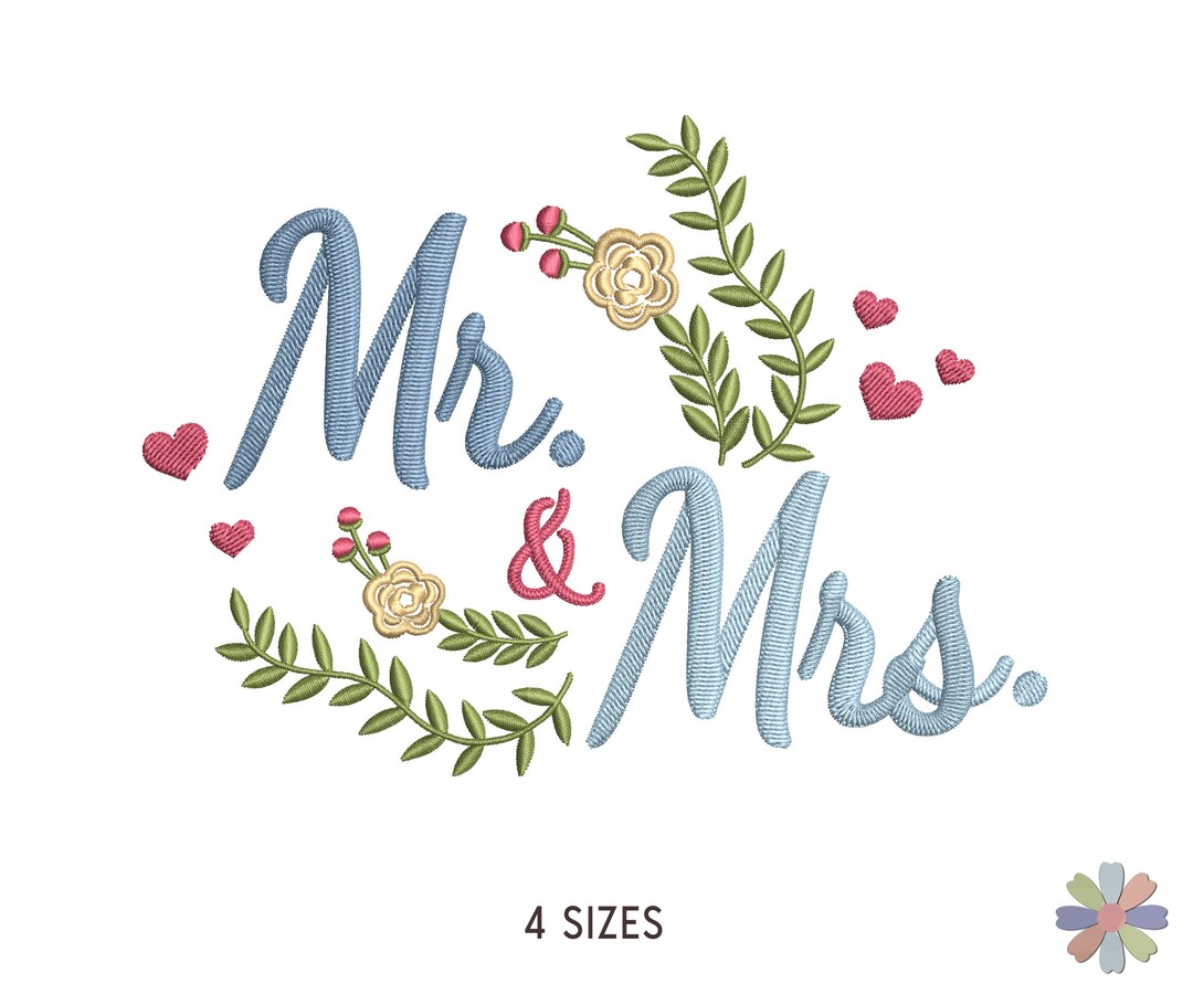 Mr Mrs With Flowers Ornament Embroidery Design: Wedding Scene (multi ...