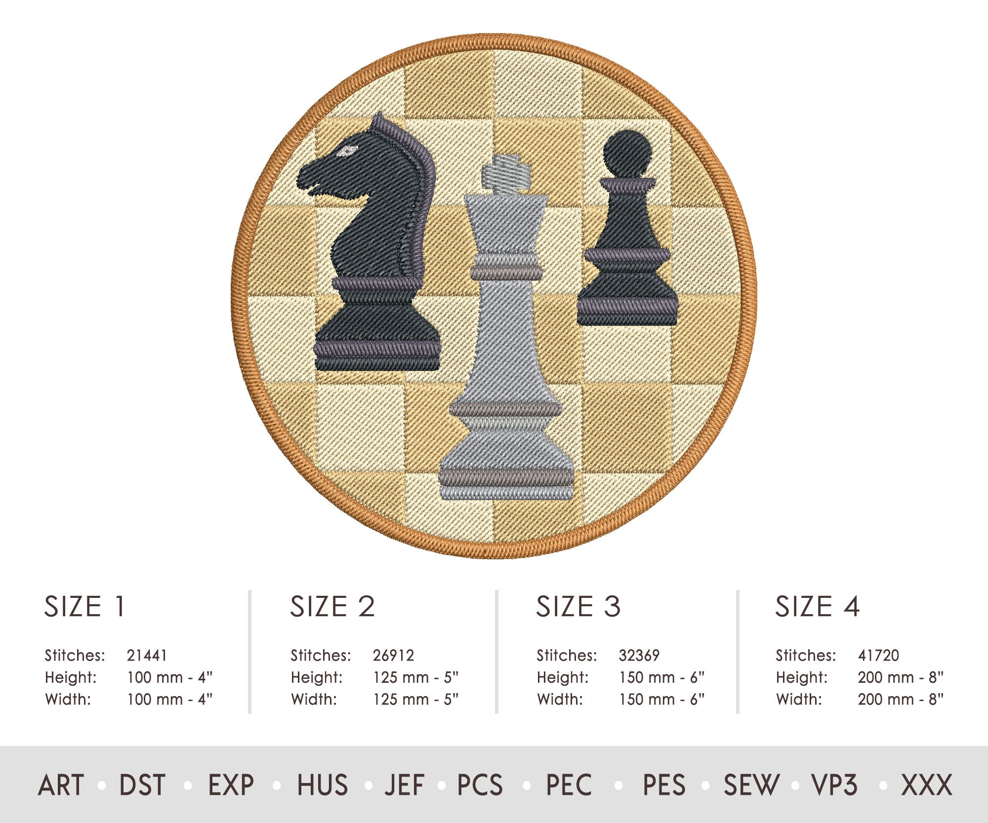 Chess Pieces and Chess Board Embroidery Design Onni. Machine Embroidery ...