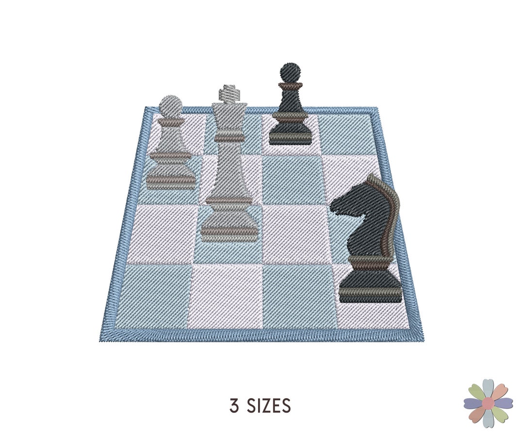 Chess Pieces on Board King Knight and Pawns Embroidery Design Onni ...