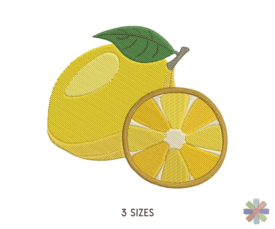 Lemon With Slice and Leaves Fresh Embroidery Design. Machine Embroidery ...