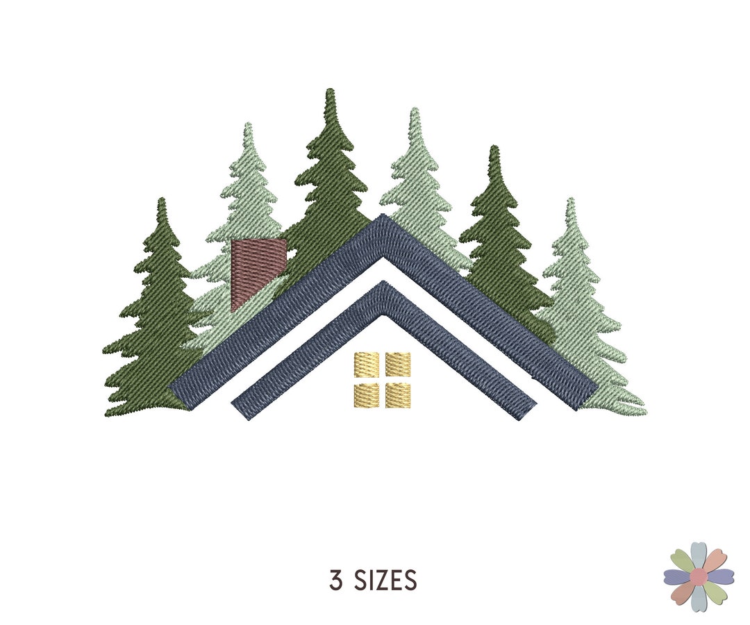 Cabin Roof in Pine Fir Forest Embroidery Design. Machine Embroidery ...