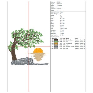 Wind Tree on Cliff on Sunset Embroidery Design: Nature Trees Scene ...